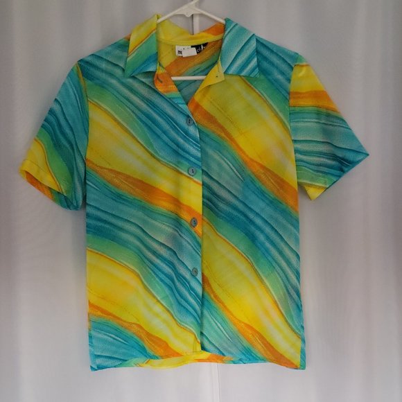 Michele Michelle Tops Colorful Button Down Shirt And Tank Set